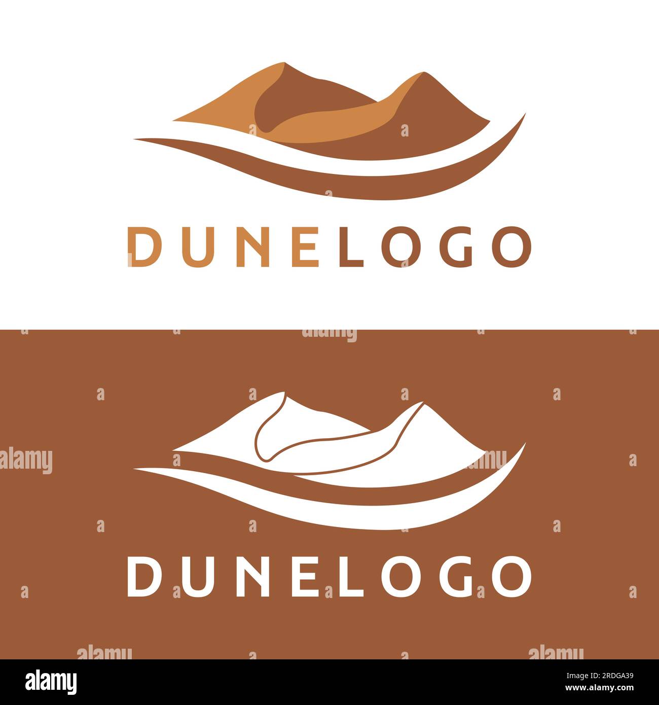 Abstraktes Logo aus heißer Wüste und Dünen mit Kakteen, die im ... Abstraktes Logo aus heißer Wüste und Dünen mit Kakteen, die im ...