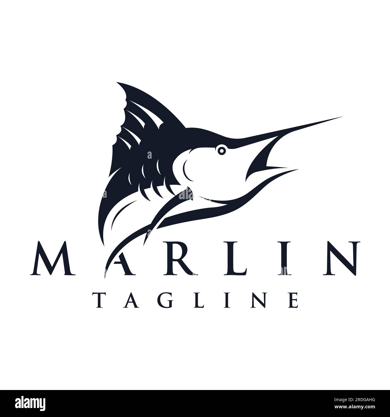 Abstraktes Logo der kreativen Silhouette von Schwertfischen oder Marlin ...