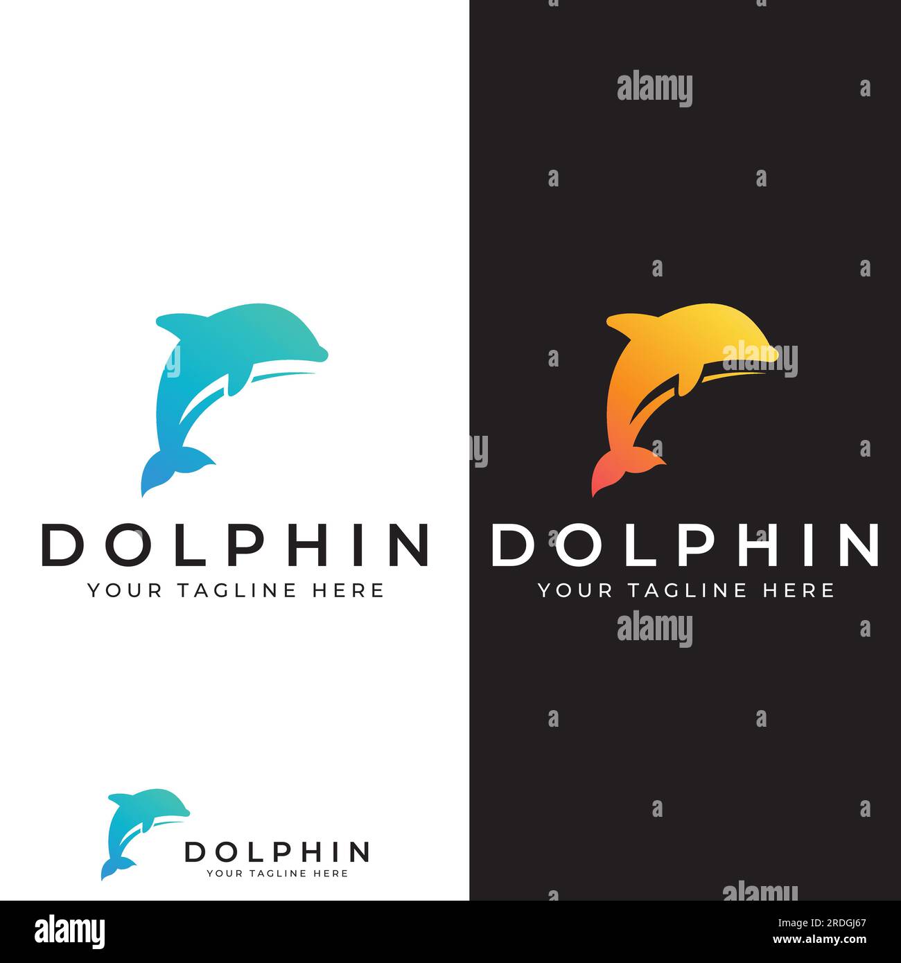 Delphin-Logo. Delfine springen auf den Wellen des Meeres oder des ...