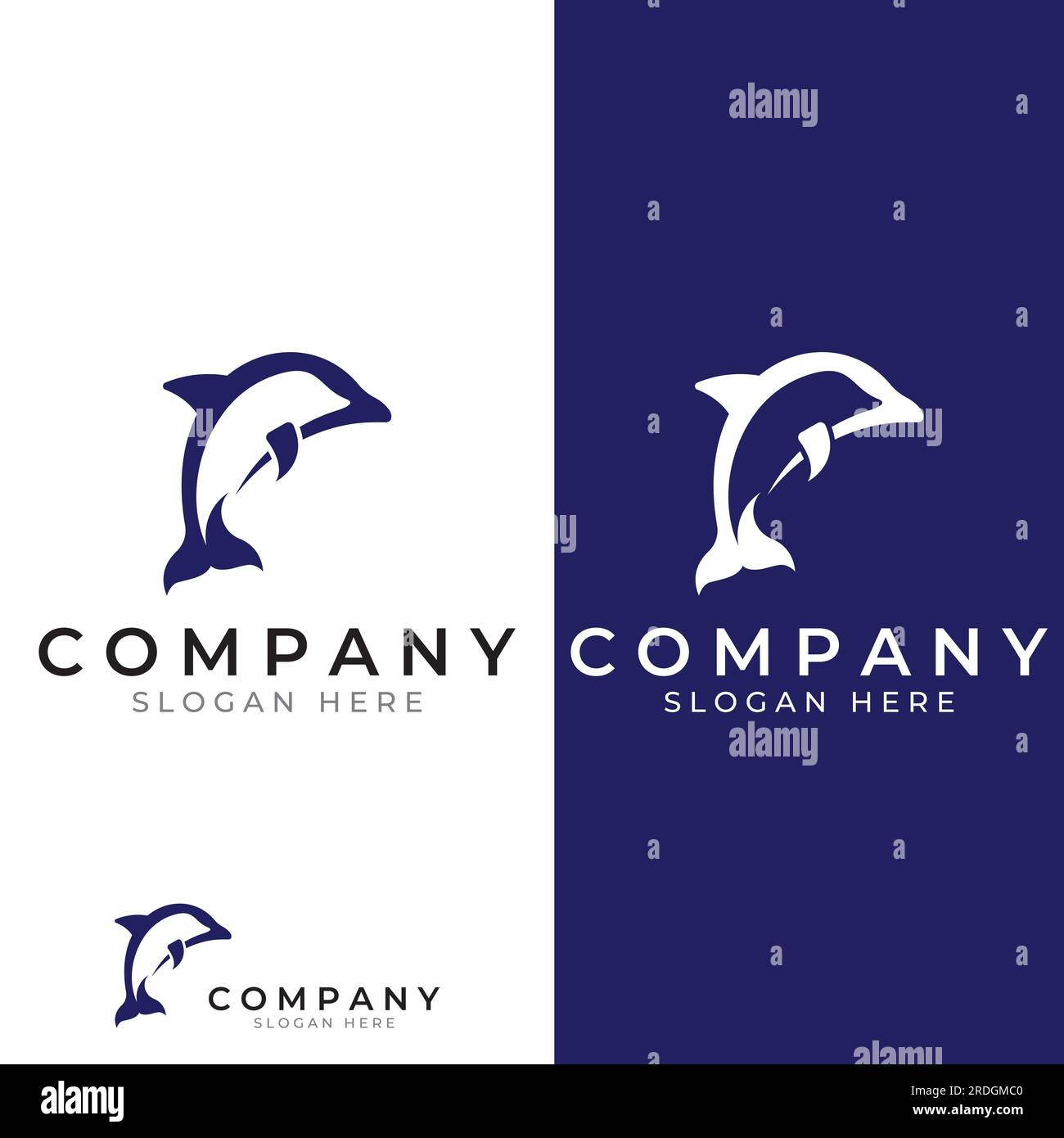 Delphin-Logo. Delfine springen auf den Wellen des Meeres oder des ...