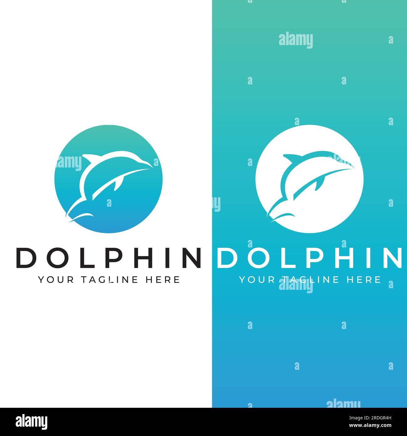 Delphin-Logo. Delfine springen auf den Wellen des Meeres oder des ...