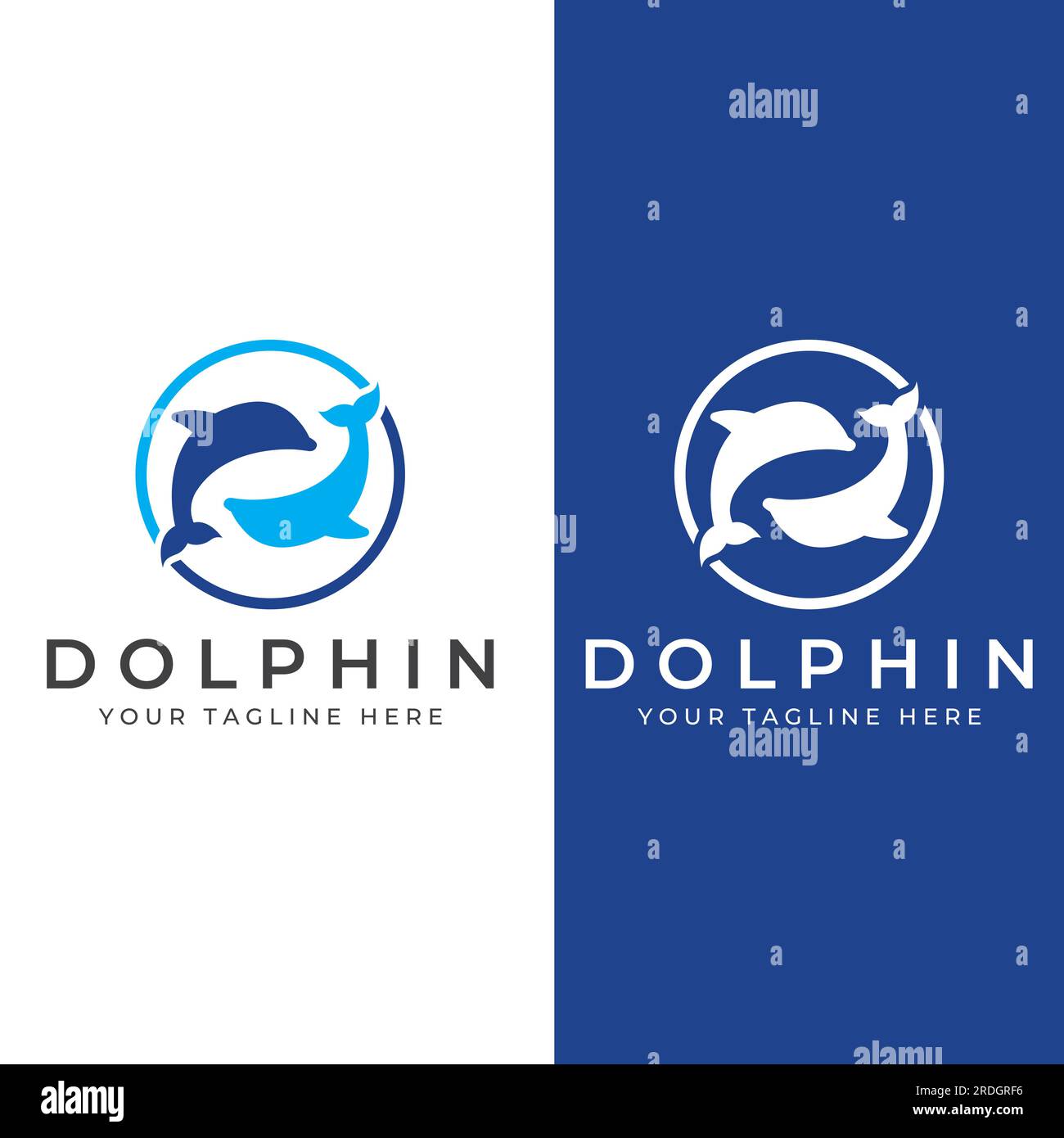 Delphin-Logo. Delfine springen auf den Wellen des Meeres oder des ...