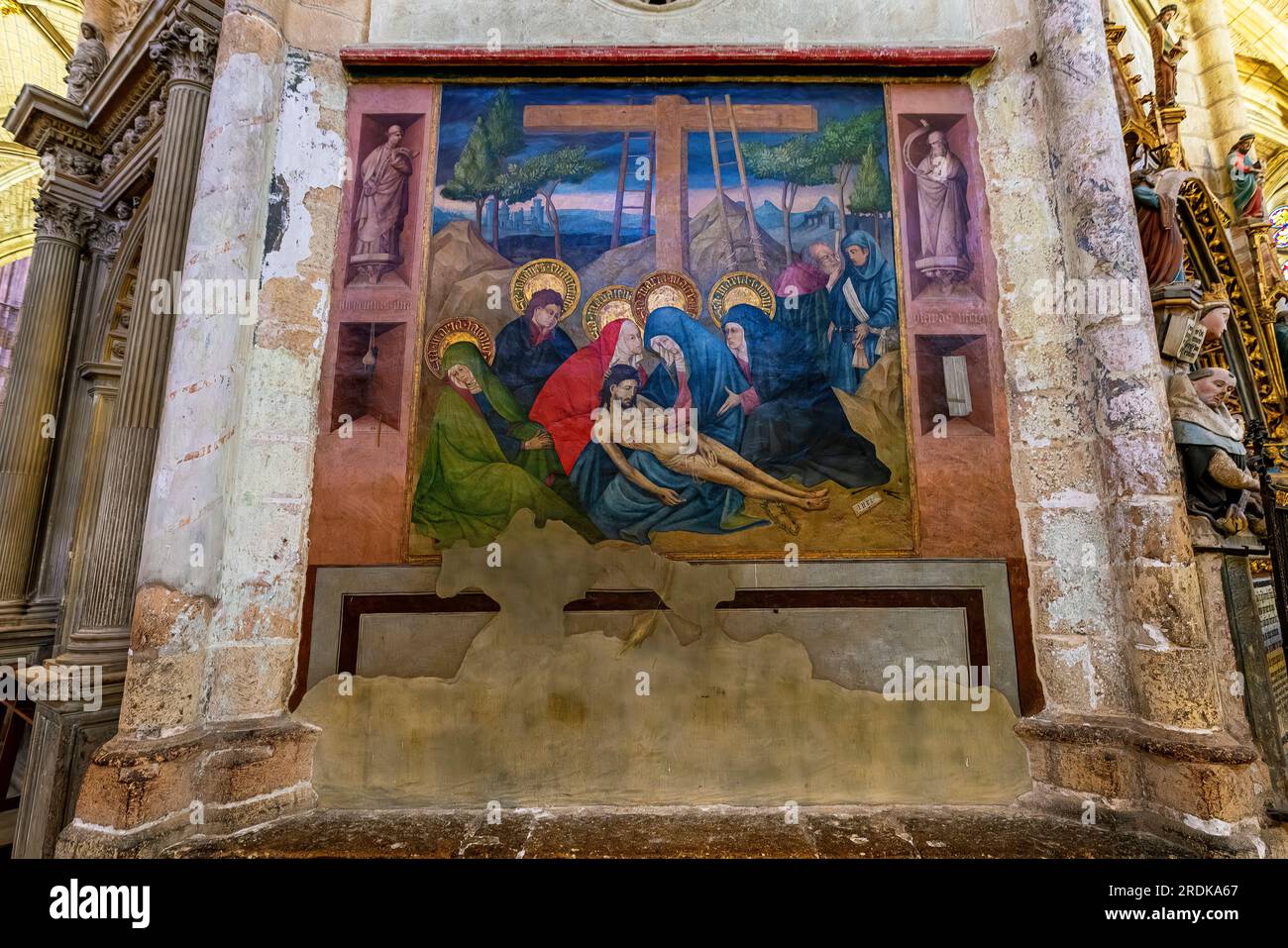 Das Gemälde zeigt Jesus, der vom Kreuz genommen wurde. Kathedrale Santa María de Regla de León ...
