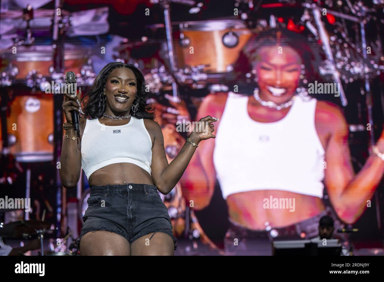 French singer Aya Danioko, aka Aya Nakamura, performs on the main stage ...