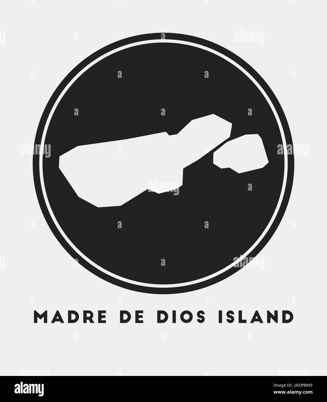 Ikone der Insel Madre de Dios. Rundes Logo mit Karte und Titel ...