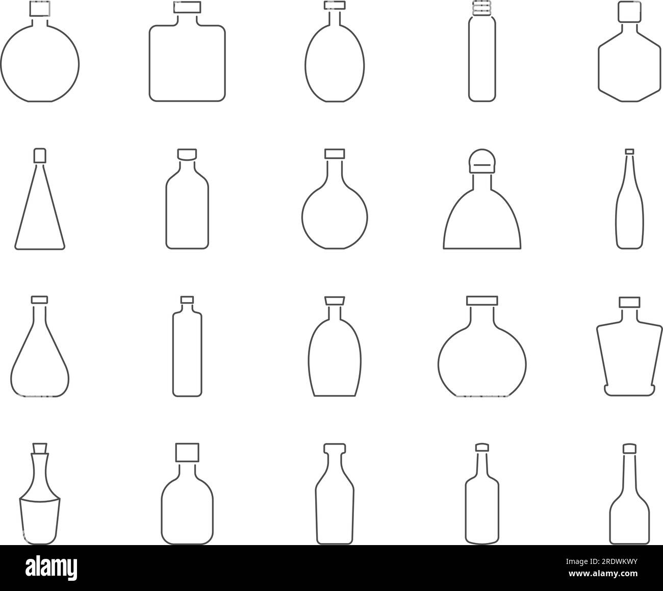 Flaschen Symbolset. Wasser, Alkohol, Weinflaschen. Bearbeitbare Kontur ...