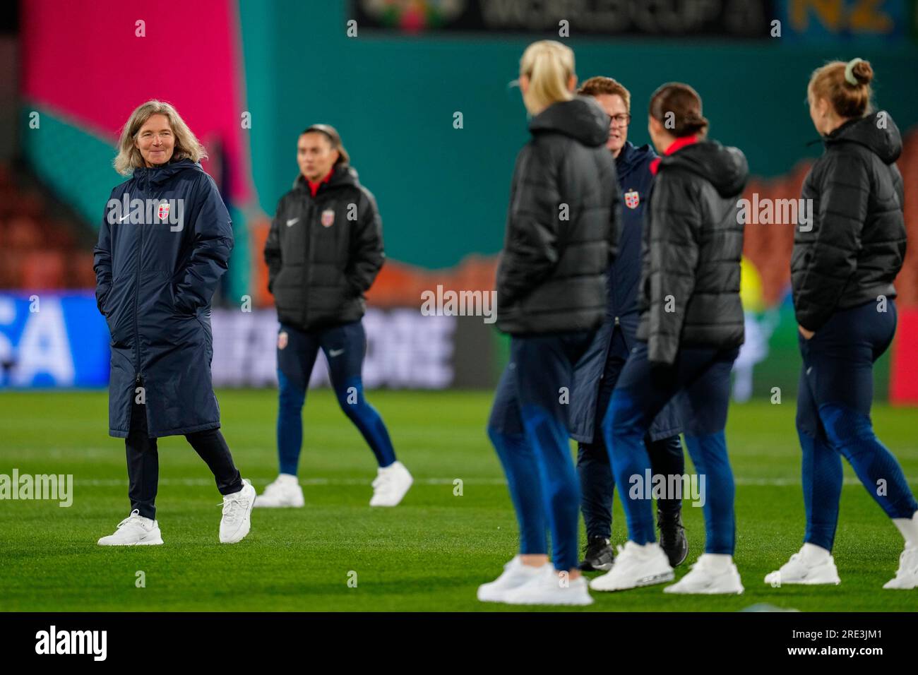 Norway's head coach Hege Riise, left, walks along the pitch with ...