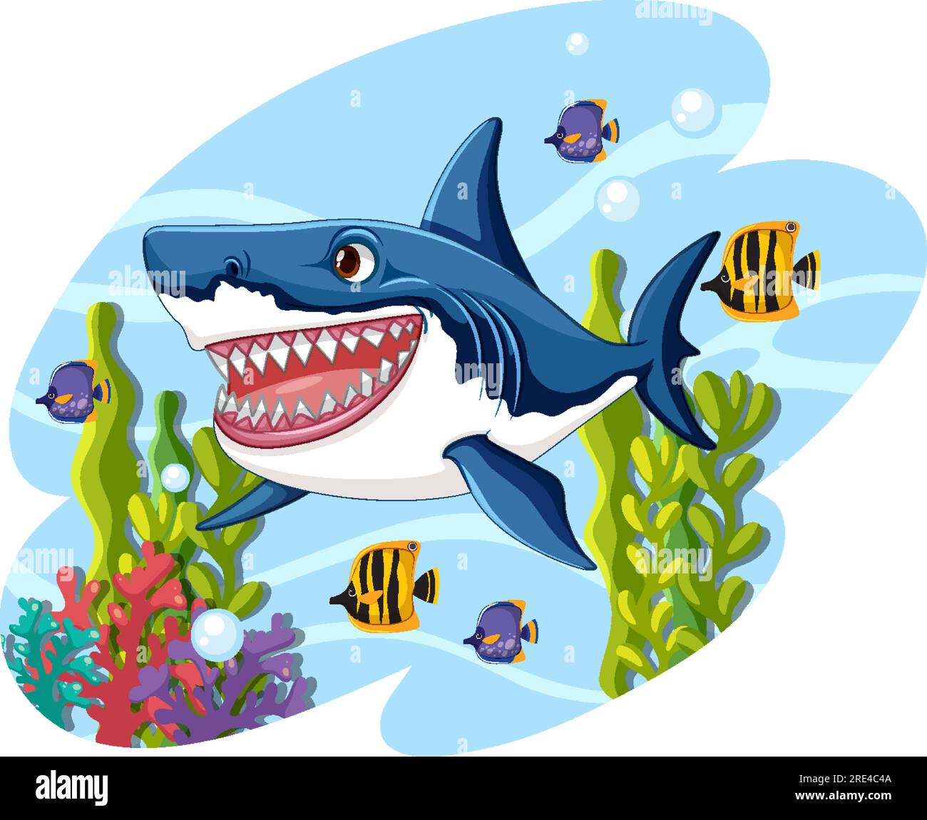 Ein großer weißer Hai mit großen, lächelnden Zähnen und schwimmend ...