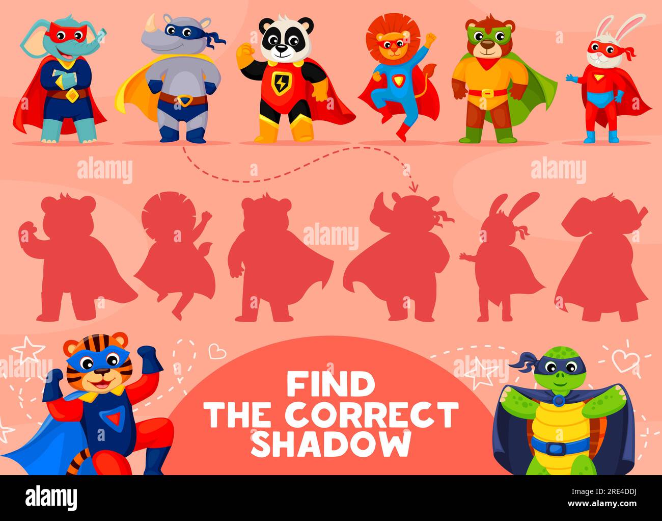 Finde den richtigen Schatten von Cartoon-Superhelden-Tierfiguren in ...