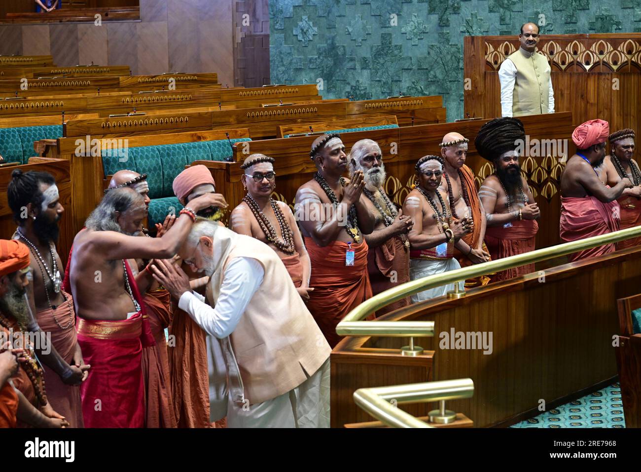 FILE - Indian Prime Minister Narendra Modi greets Hindu priests during ...