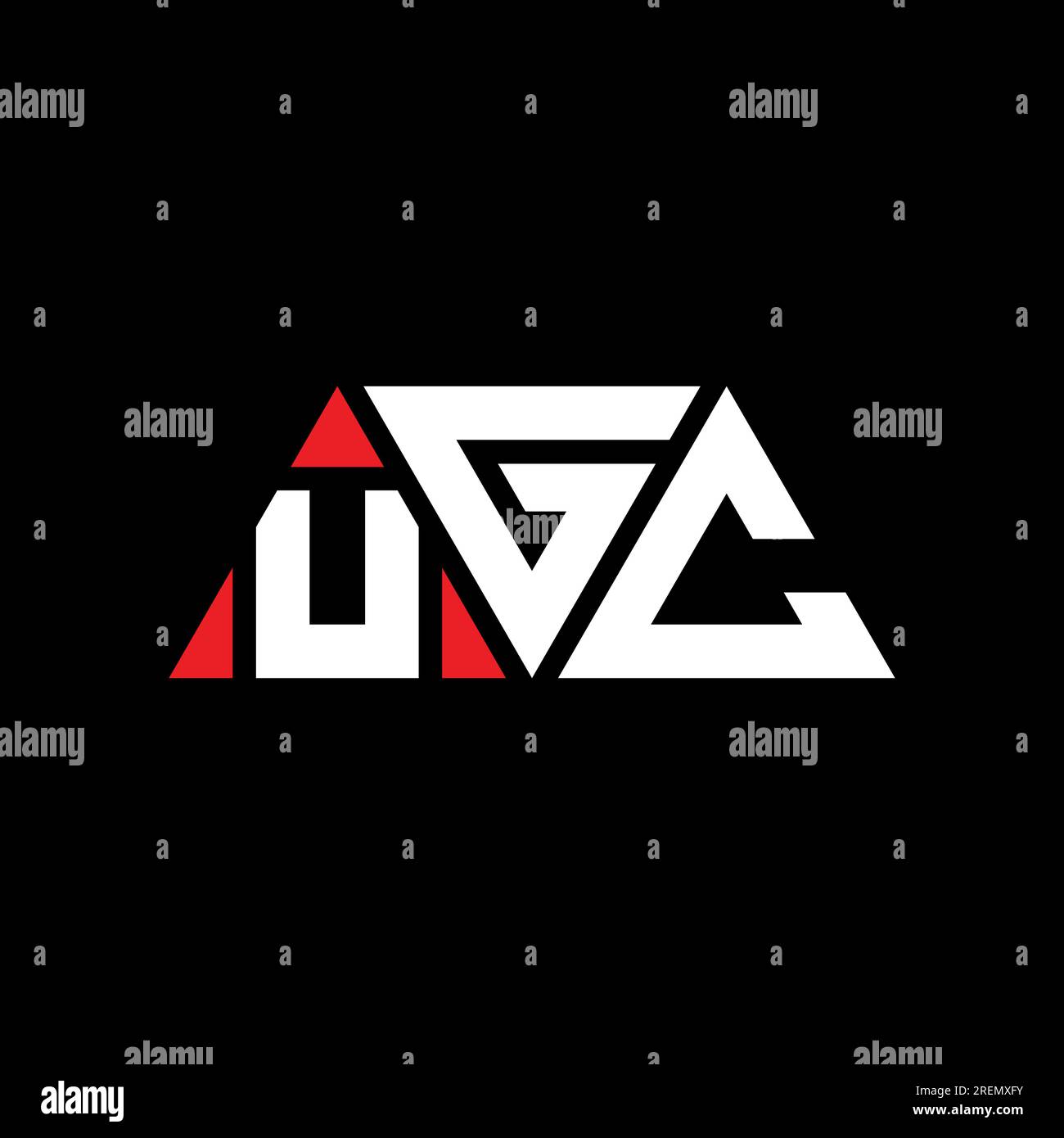 UGC-Logo mit Dreiecksbuchstaben und Dreiecksform. UGC-Monogramm mit ...