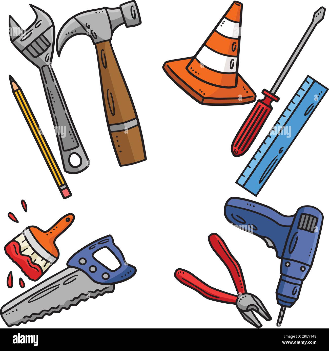 Bauwerkzeuge Cartoon Colored Clipart Stock-Vektorgrafik - Alamy