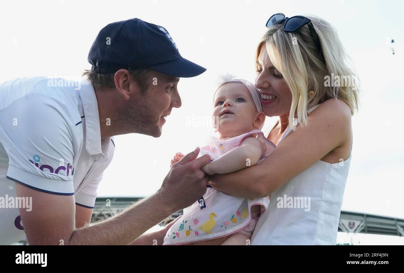 England's Stuart Broad with his partner Mollie King and their daughter ...