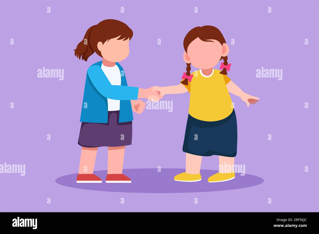 Eine Figur zeichnet hübsche kleine Mädchen, die stehen und sich die ...