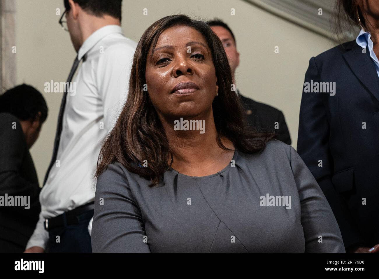Generalstaatsanwalt Letitia James sah während der Ankündigung der ...