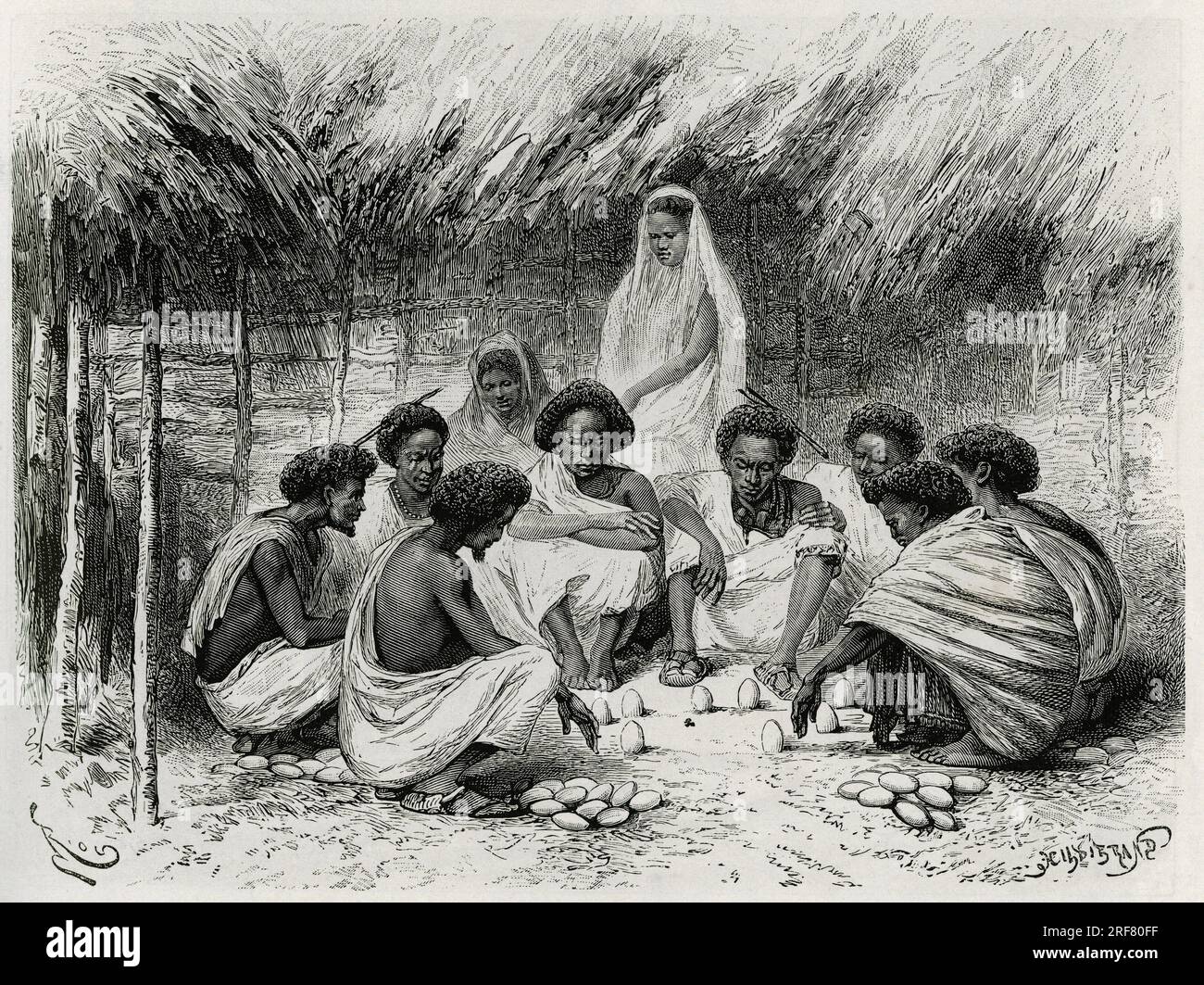 Le jeu du tasse, ou jeu de la mouche, devant chaque joueur sa mise, ici ...