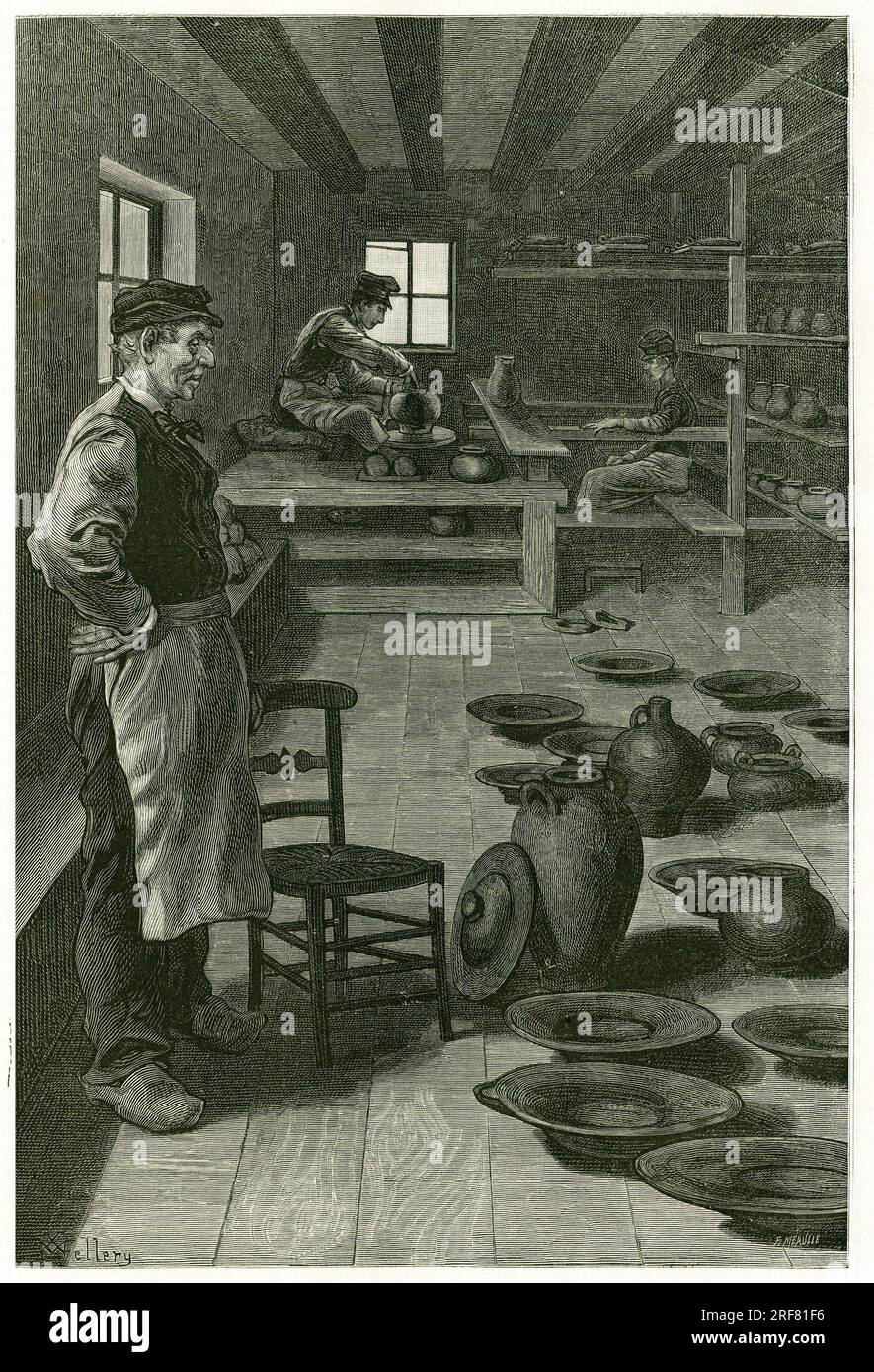 Le potier de Terneuzen, dans son Atelier, encombre de Vases et de plats ...