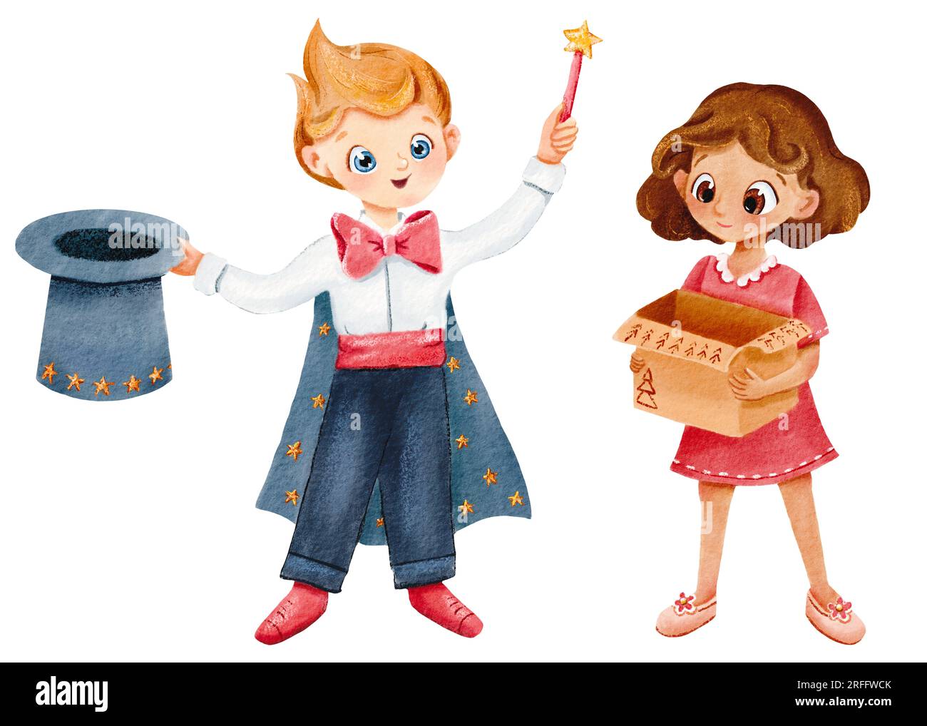 Gruppe von Kindern. Böser kleiner Zauberer. zauberer im Heckenmantel ...