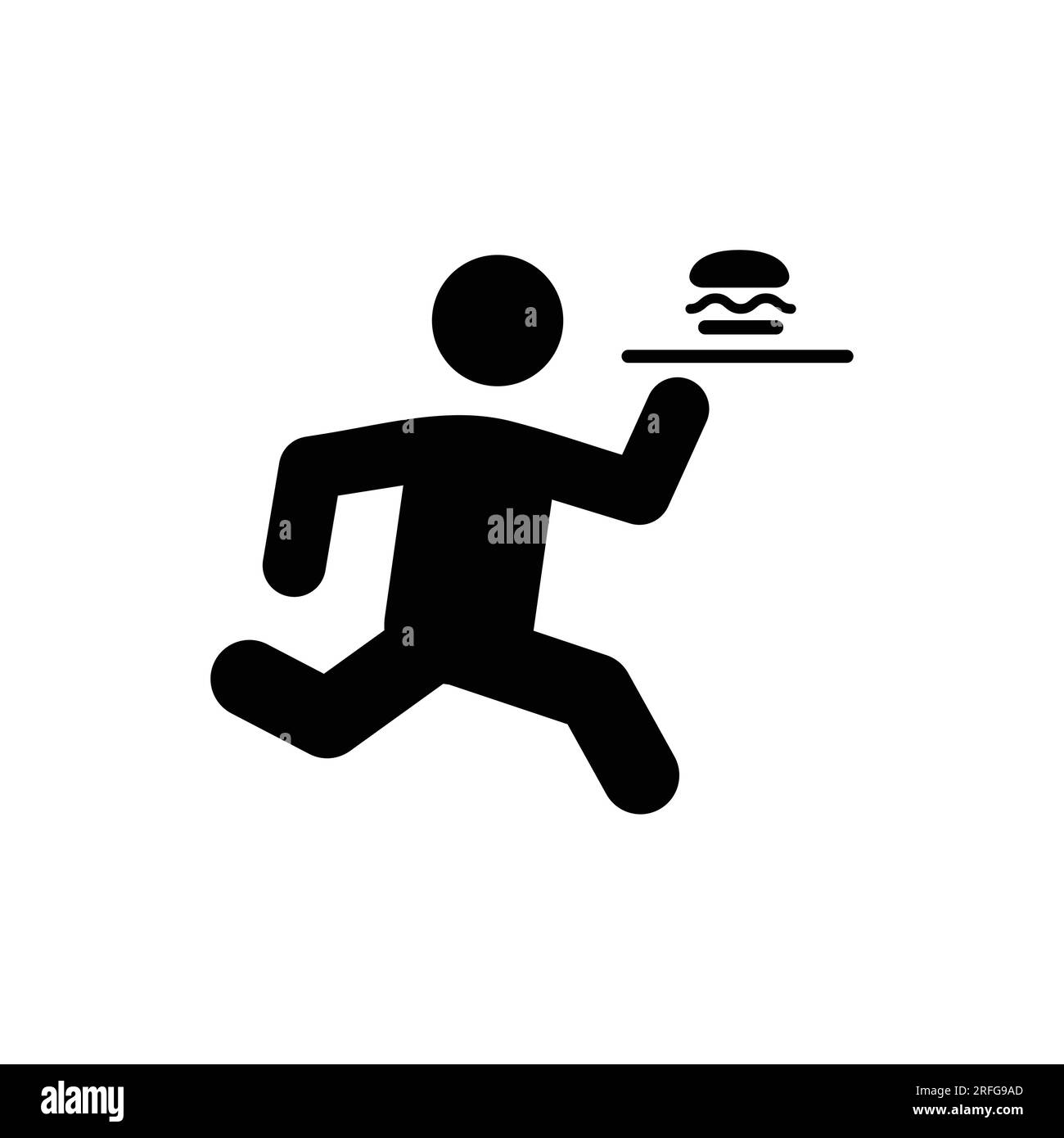 Ein Fast-Food-Mitarbeiter, der Ikone mit Hamburger führt. Kellner mit ...