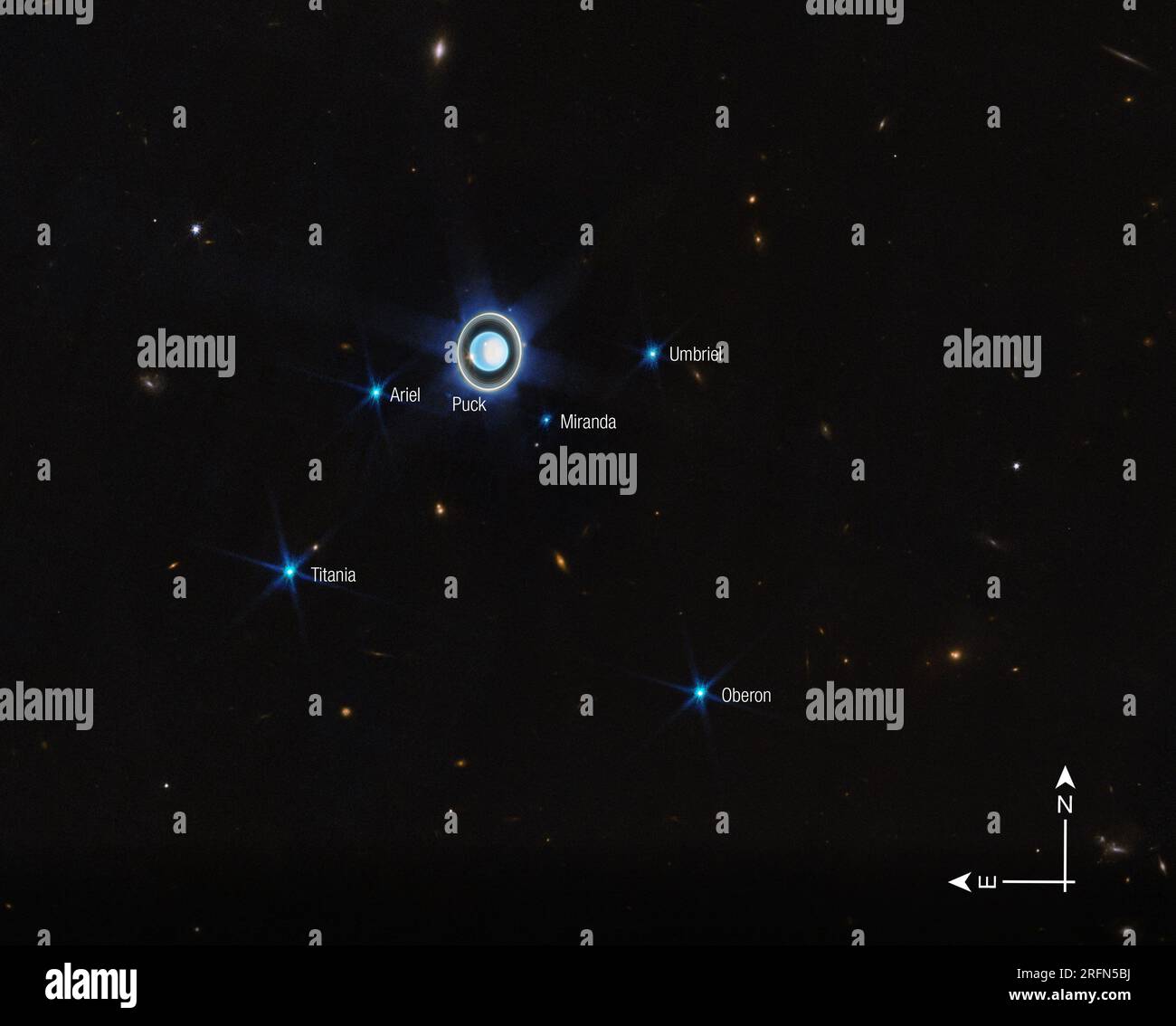 Ein großes Weitwinkelbild von Uranus, aufgenommen vom James Webb Weltraumteleskop am 6. Februar ...