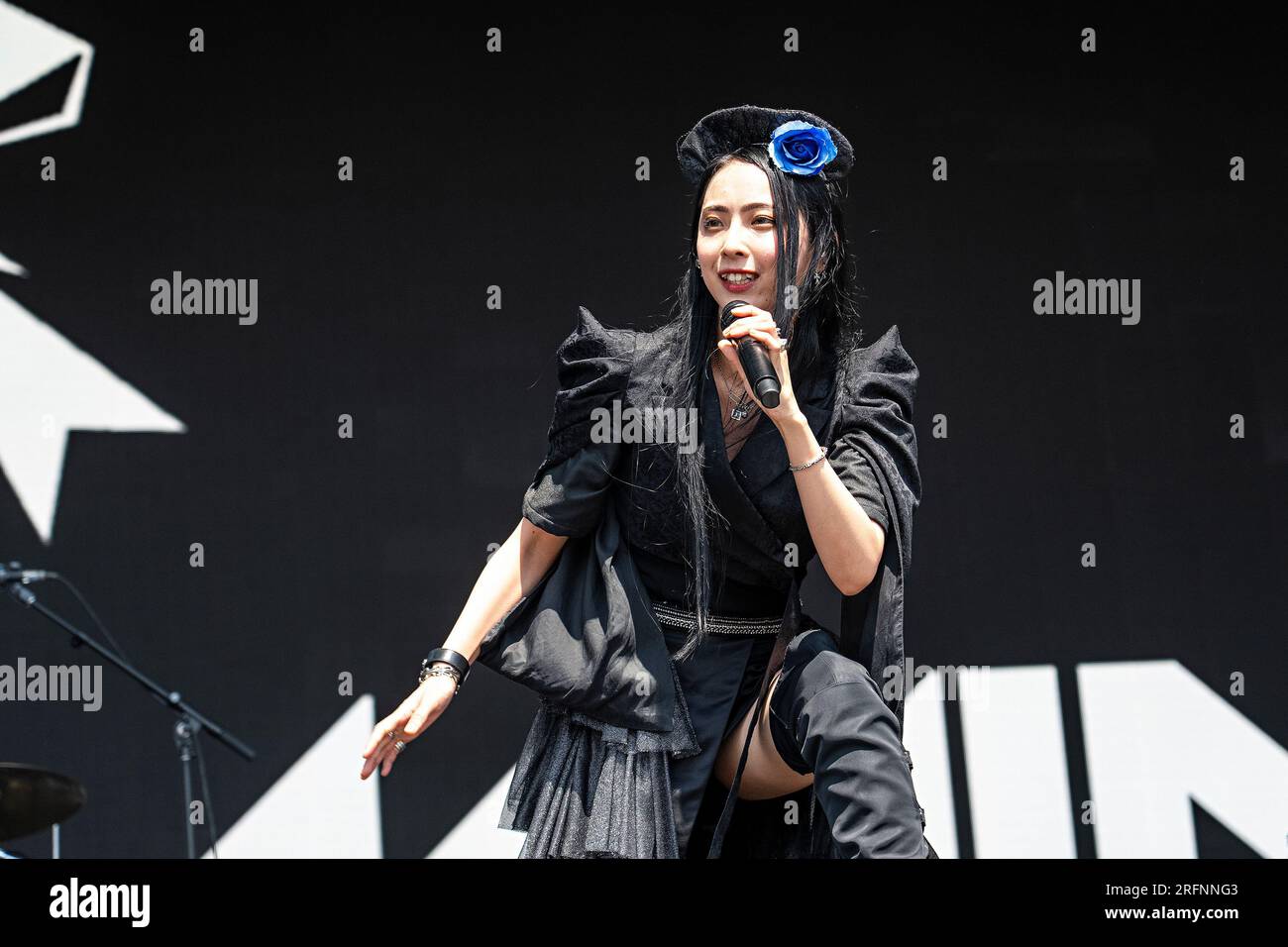 Saiki Atsumi of Band-Maid performs on day two of the Lollapalooza Music Festival on Friday, Aug ...