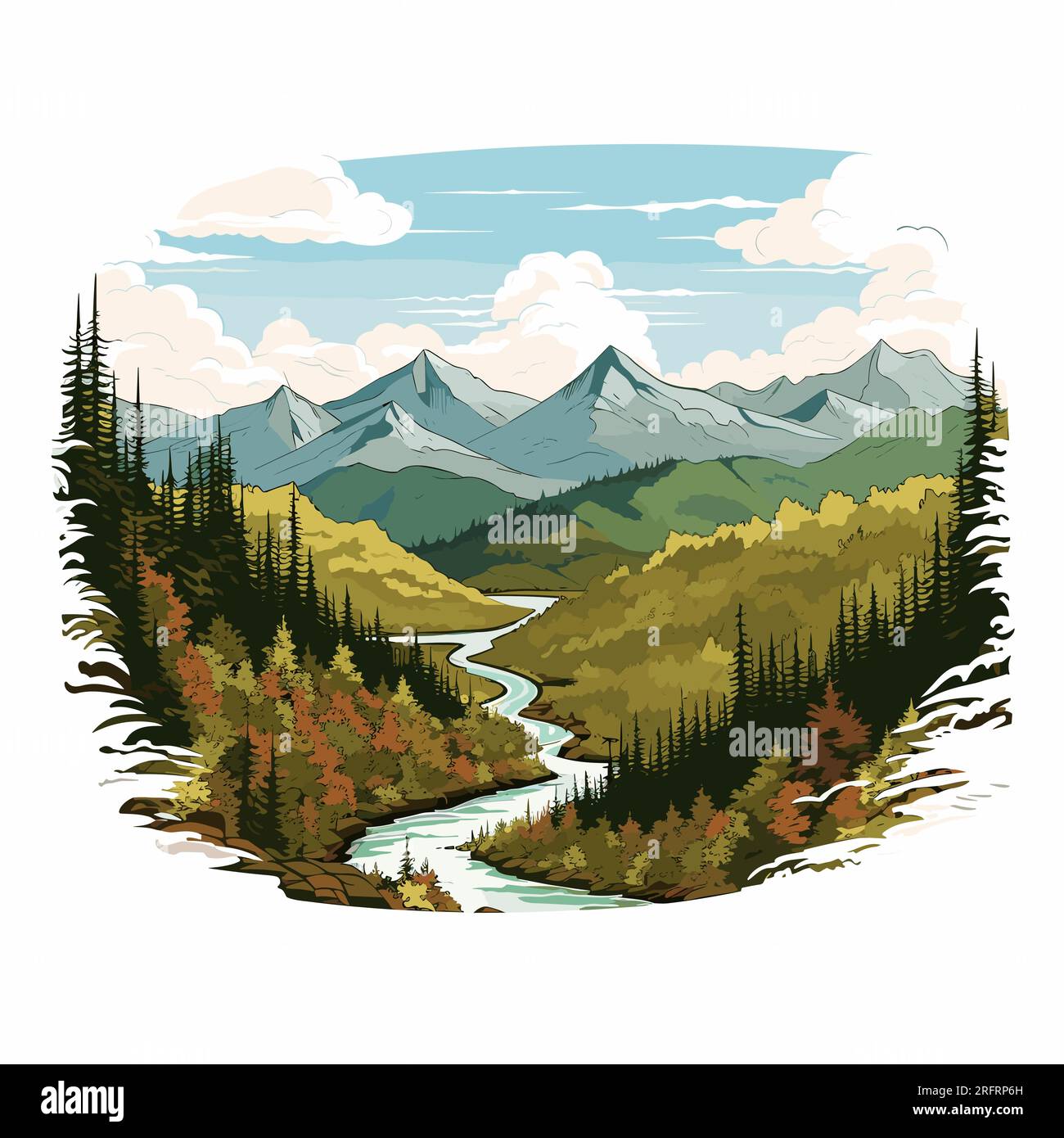 Ein handgezeichnetes Comic-Bild der Great Smoky Mountains. Die Great ...