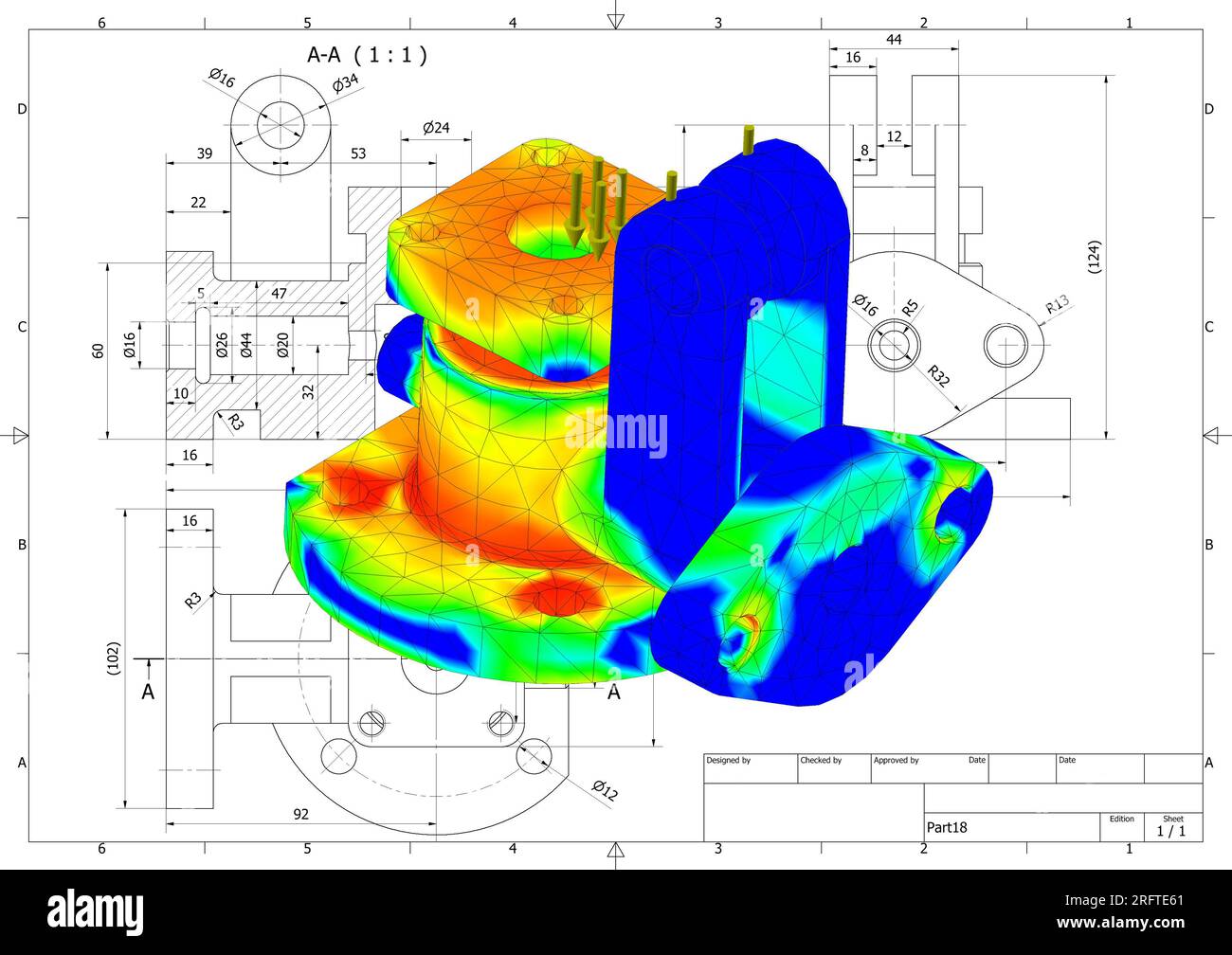 Finite-Elemente-Methode, FEM, Analyse und technische Zeichnungen ...