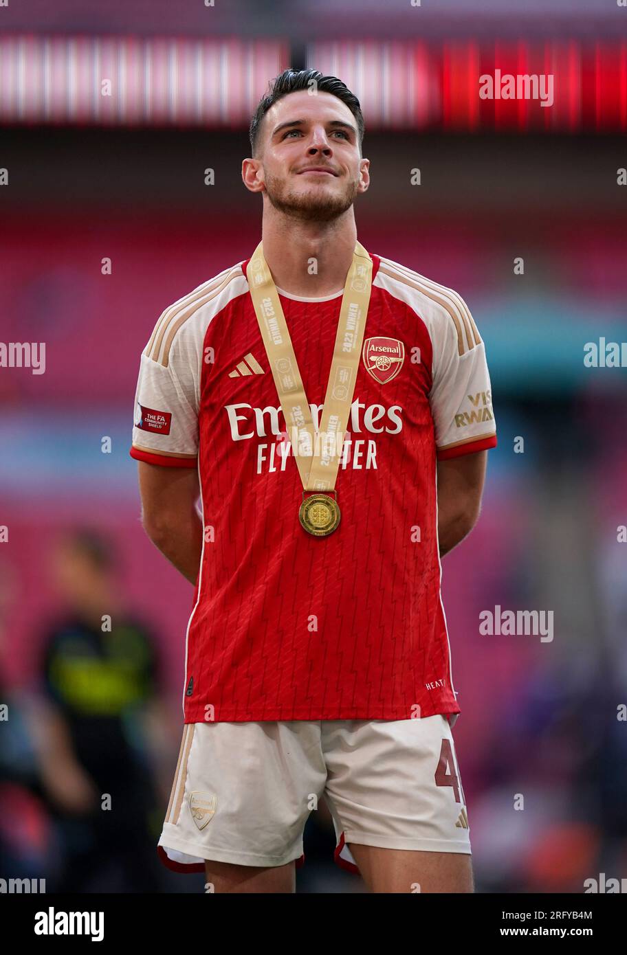 Declan Rice von Arsenal mit der Siegermedaille nach dem FA Community ...