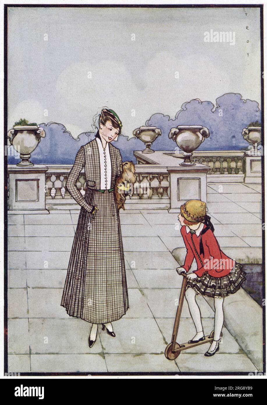 Mädchen: Rote Jacke mit abgerundeten Rändern, kurzer Schottenrock ...