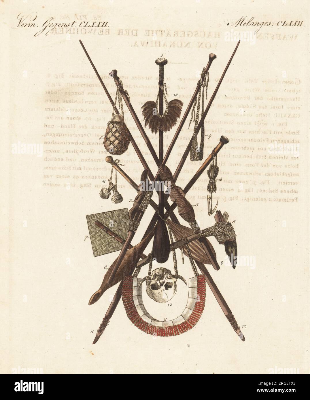 Werkzeuge und Waffen des Volkes von Nuku Hiva, Französisch-Polynesien ...