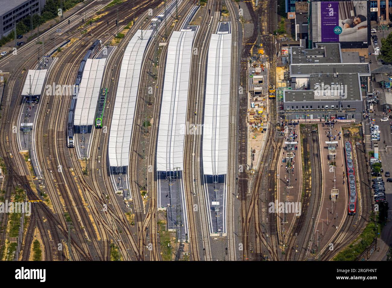 Luftaufnahme, Dortmunder Hauptbahnhof und Bahnsteige, Baustelle, Stadt ...