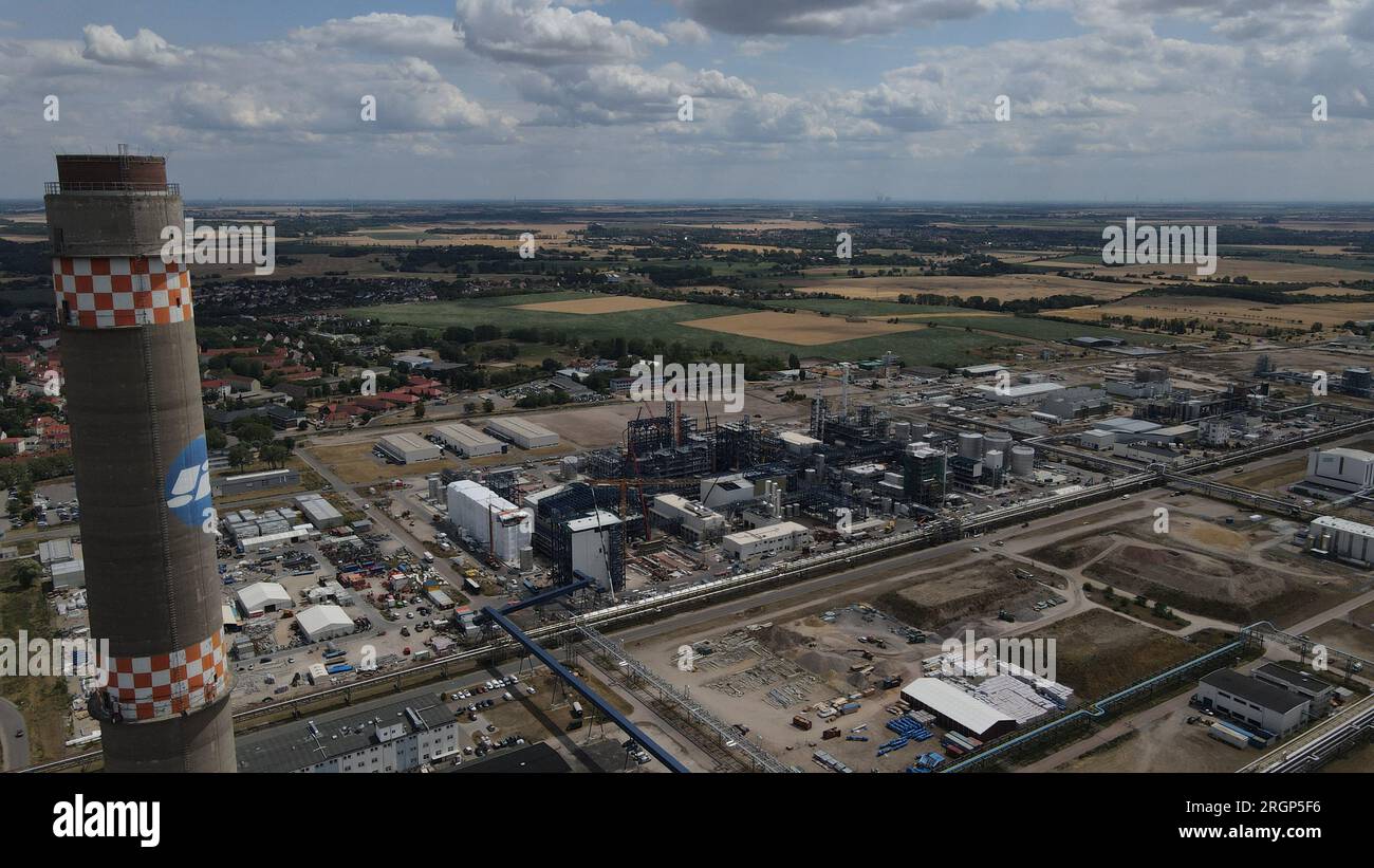 Leuna, Deutschland. 13. Juli 2023. Die 15 ha große Baustelle der neuen ...