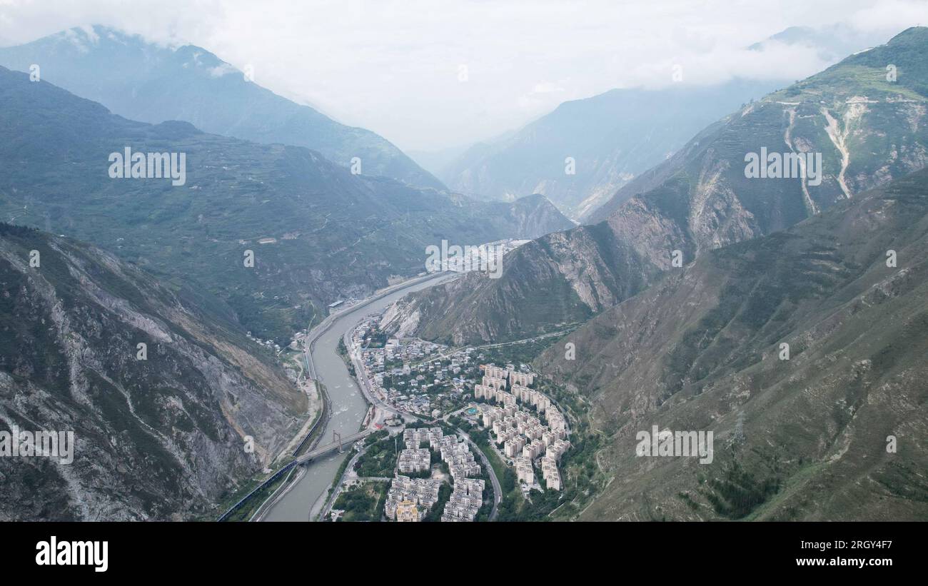 ABA, CHINA - 6. AUGUST 2023 - Luftfoto zeigt das neue Erscheinungsbild ...