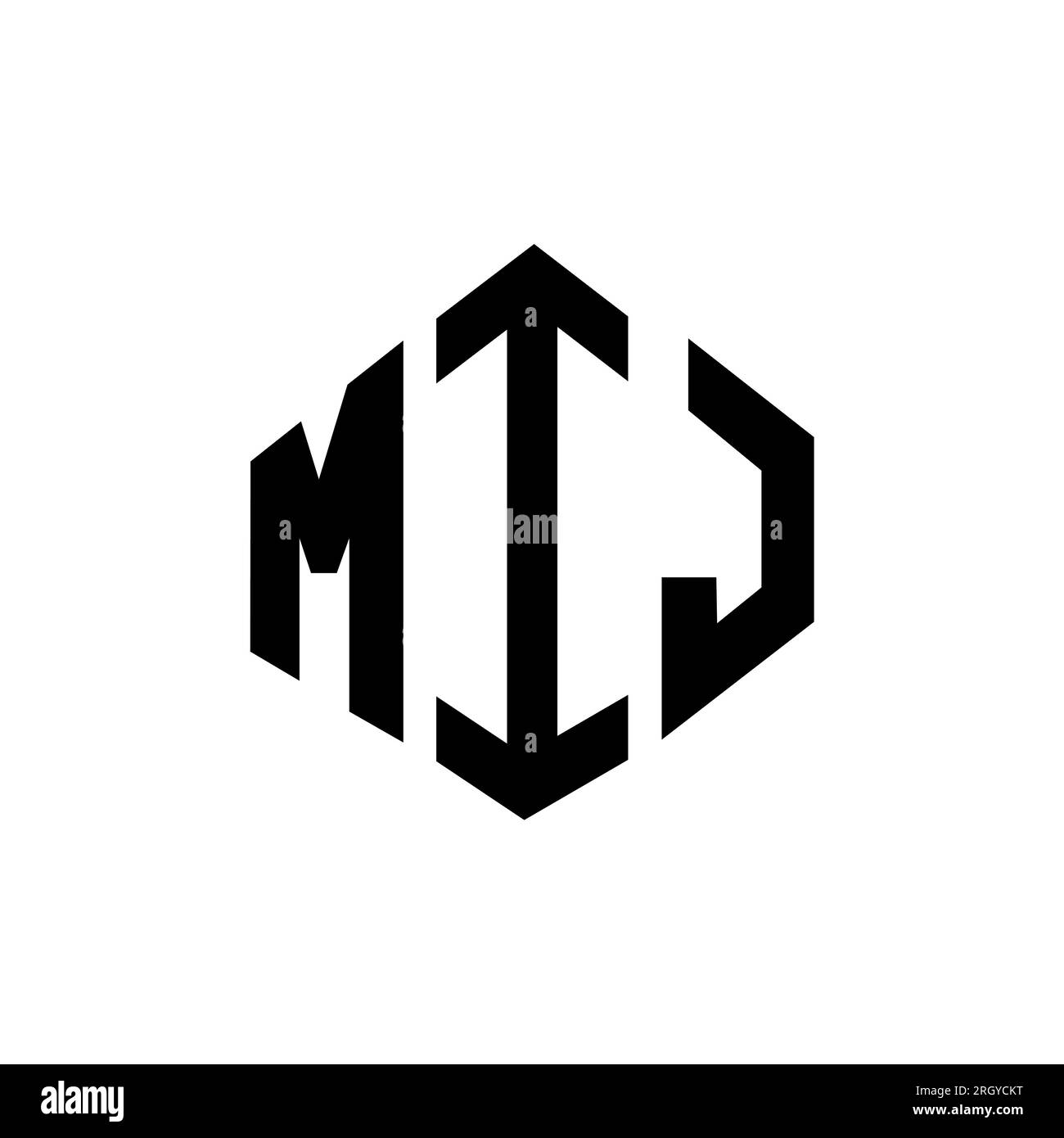 Logo mit MJ-Buchstaben und Polygonform. MIJ-Polygon- und würfelförmiges ...