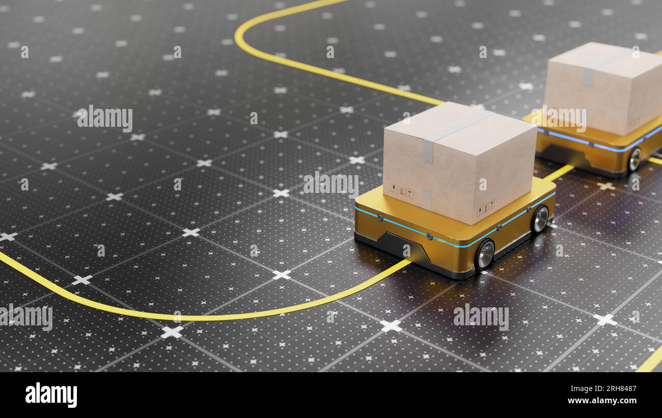 Automatisierte Fahrzeuge Waren, Produkte, Verpackungen. FTF-Roboter ...