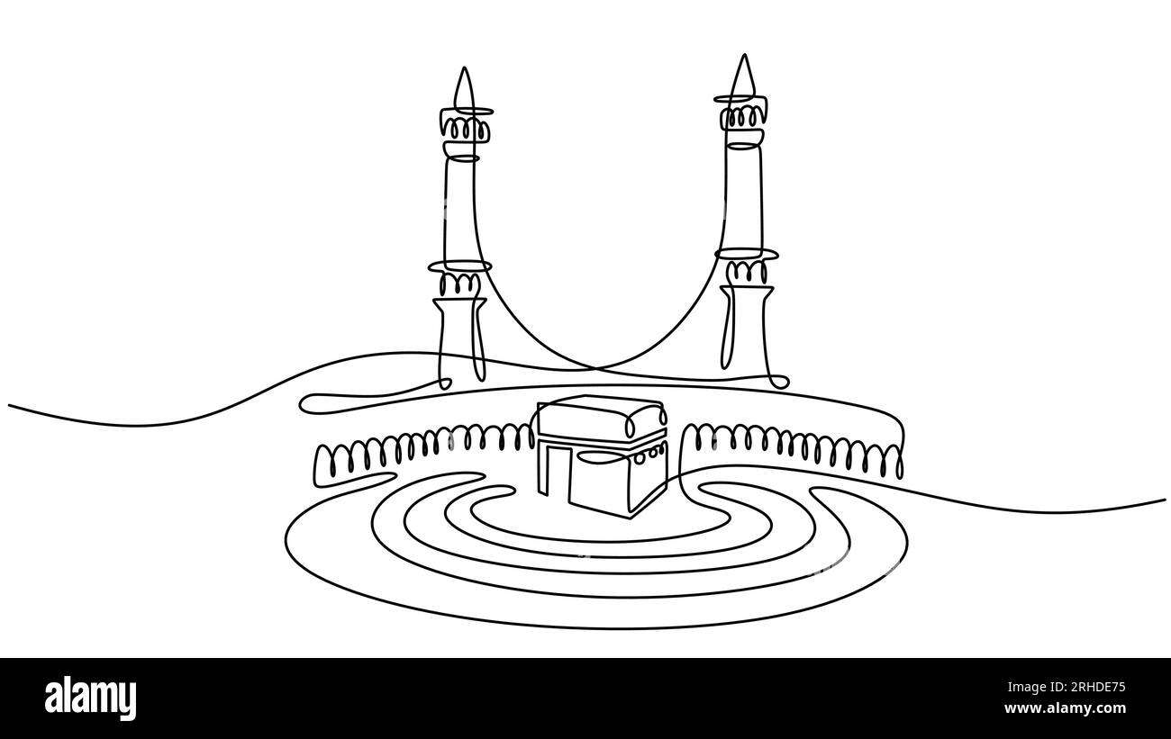 Eine Strichzeichnung von kaaba isoliert auf weißem Hintergrund ... Eine Strichzeichnung von kaaba isoliert auf weißem Hintergrund ...