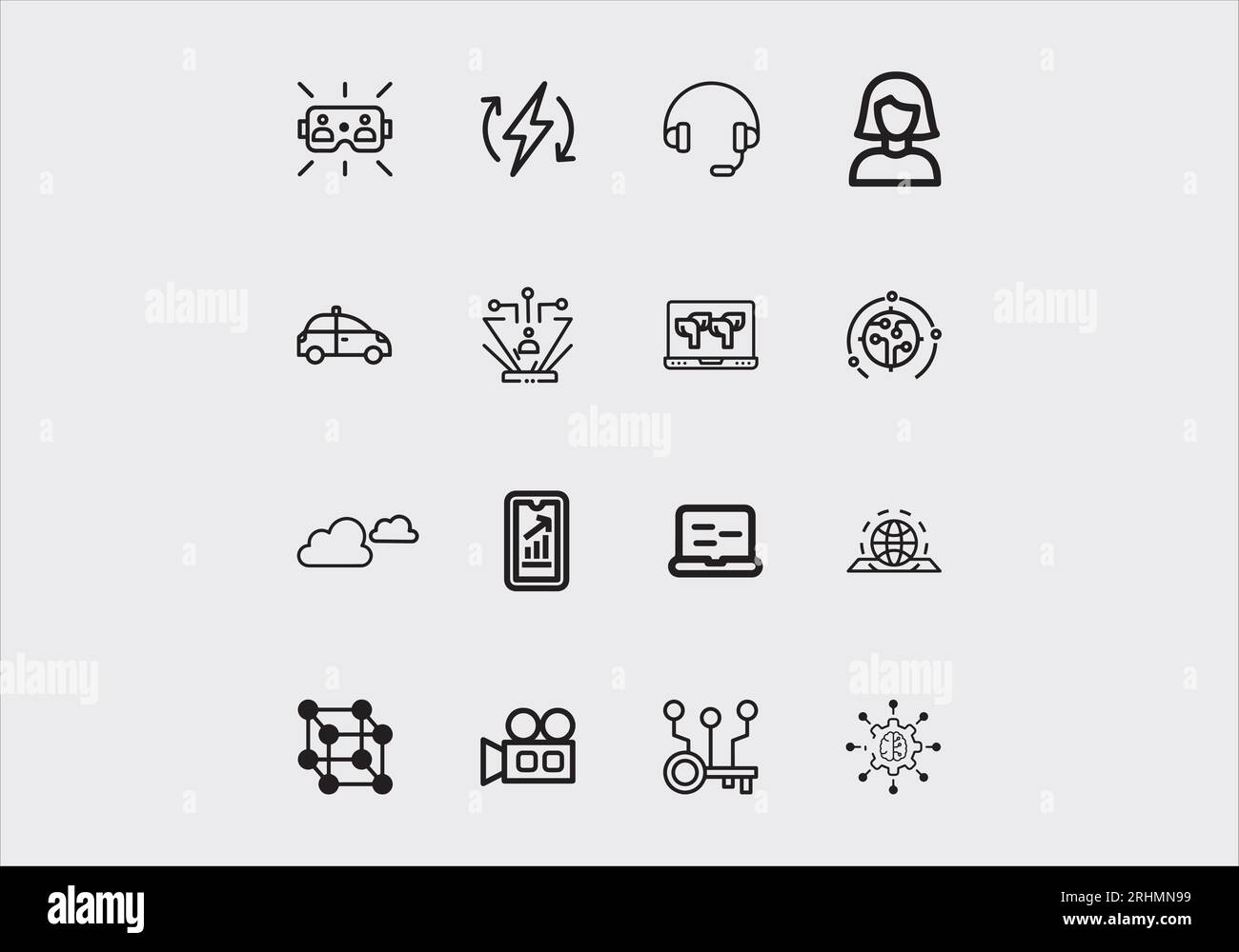 Sammlung von Symbolen der Informationstechnologiezeile. Große UI ...