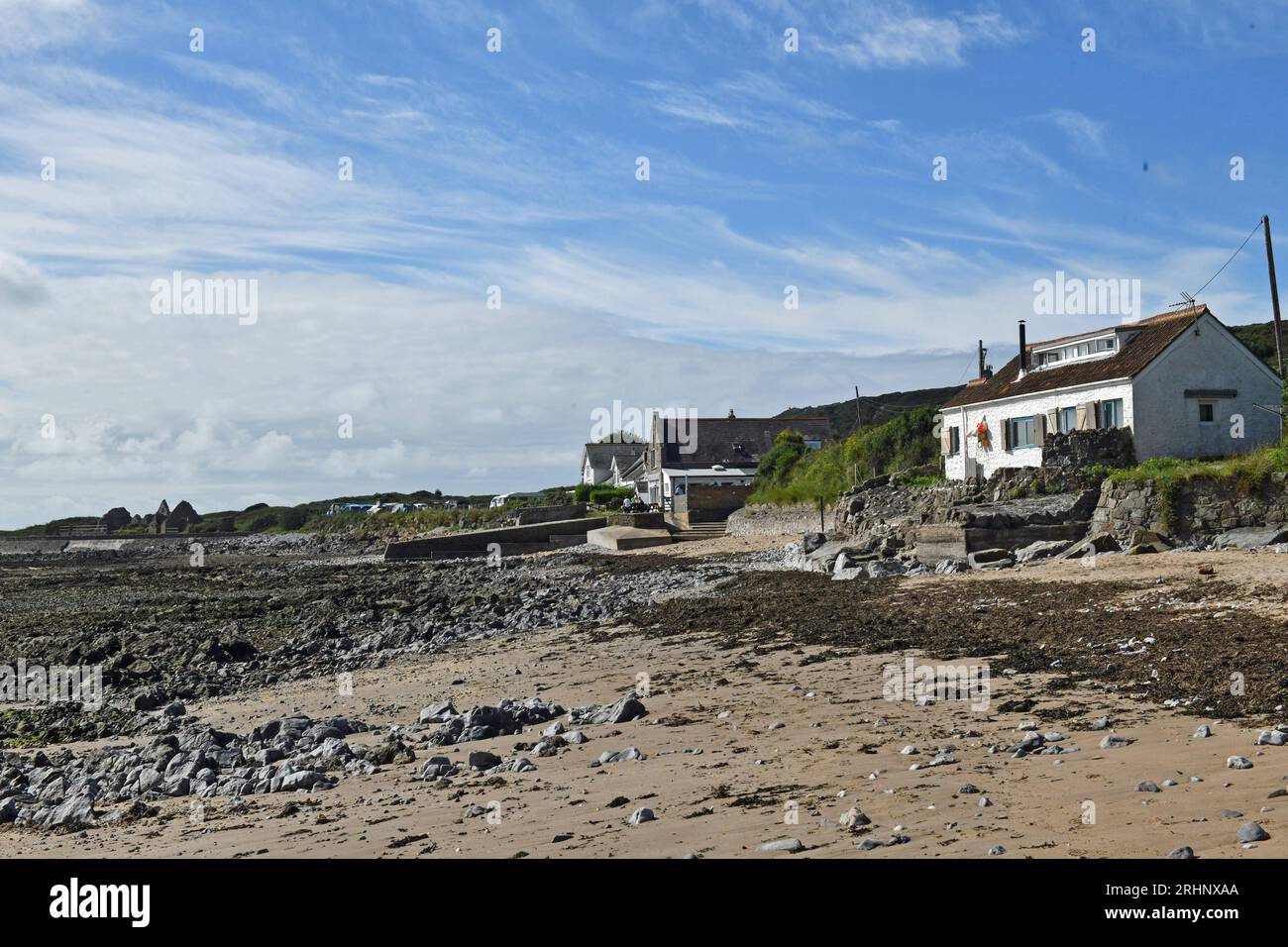 Teil des Port Eynon Beach an der Gower (AONB) Halbinsel Küste im August ...