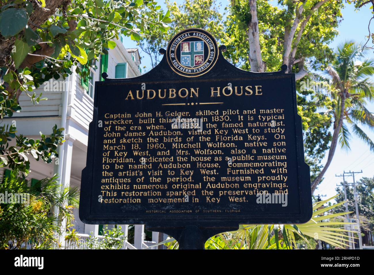 Key West, Florida, USA. Sign marking site of the historic Audubon House ...