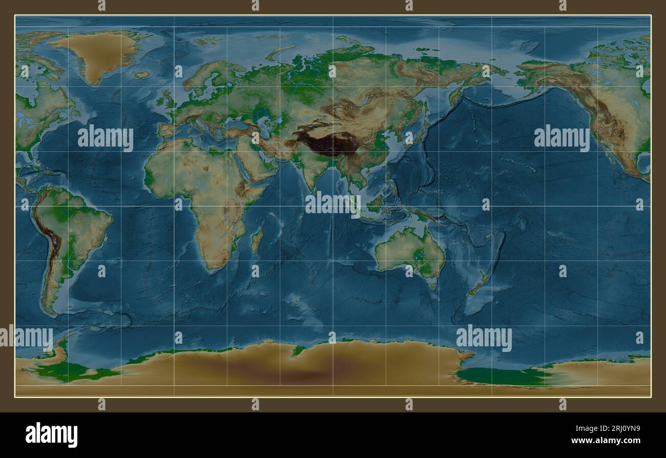 Physische Karte der Welt in der Compact Miller-Projektion, zentriert ...