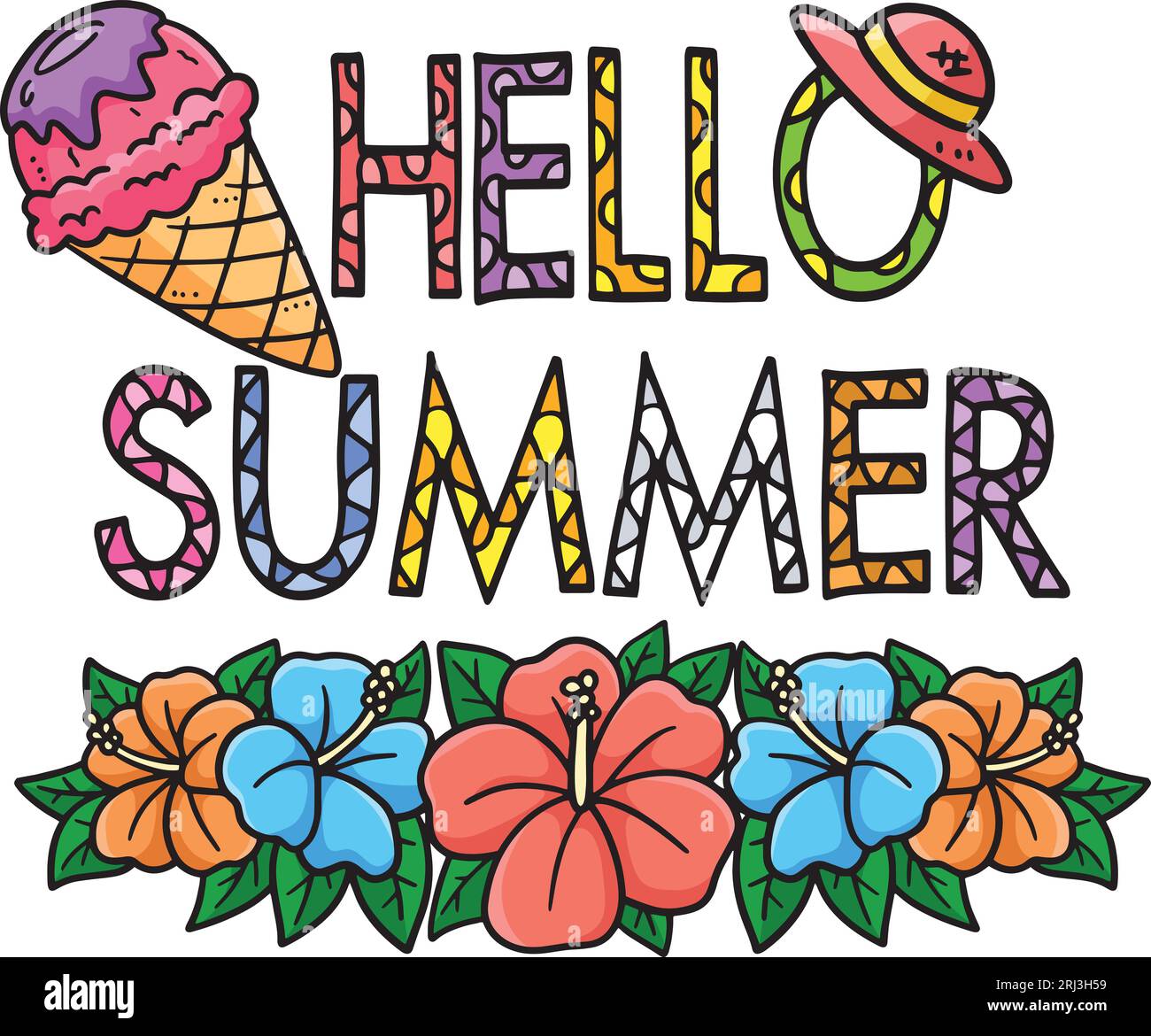 Hallo Sommer Cartoon Farbige Clipart-Illustration Stock-Vektorgrafik ...