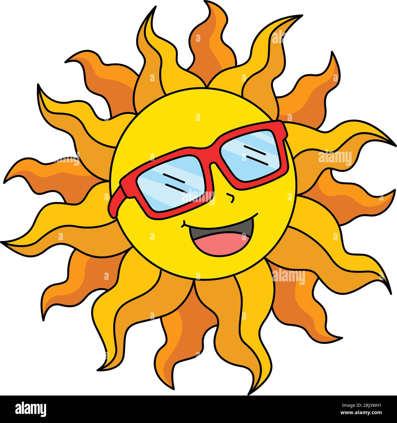 Sonne mit einem fröhlichen Sommer-Cartoon-farbigen Clipart Stock ...