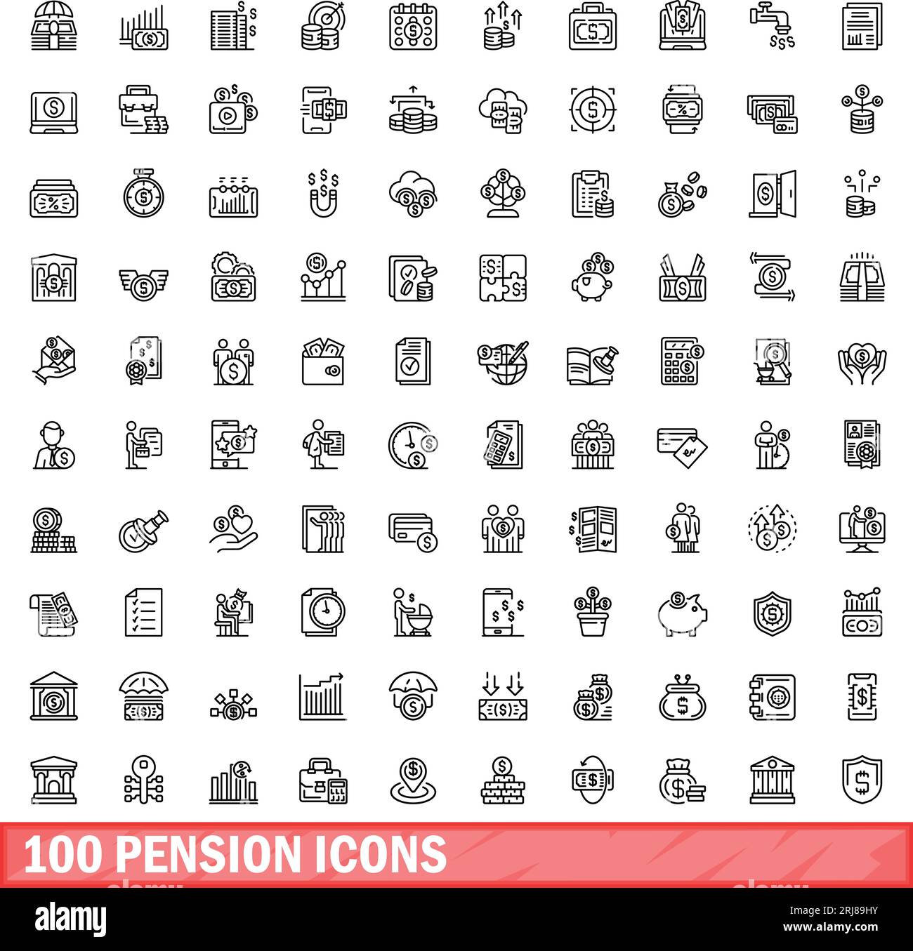 100 Symbole für Altersvorsorge eingestellt. Umrisszeichnung des ...