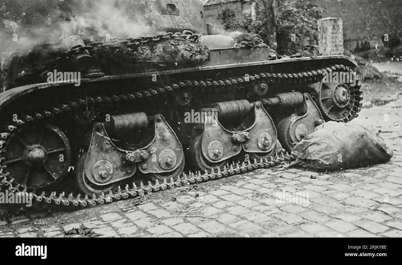 World War II - FRANCE. Tanks, Renault R35, Burning Char Renault R35 ...
