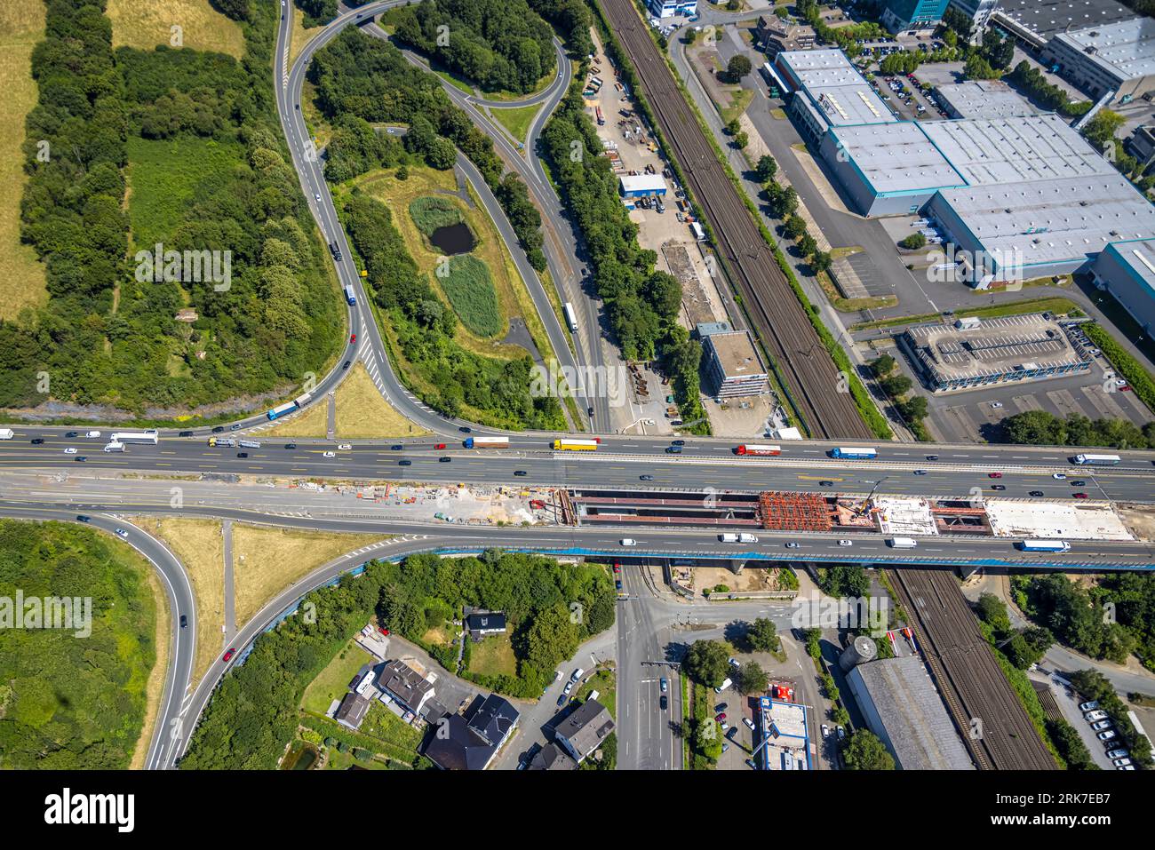 Luftaufnahme, Baustellenautobahn A1, Anschlussstelle Wuppertal ...