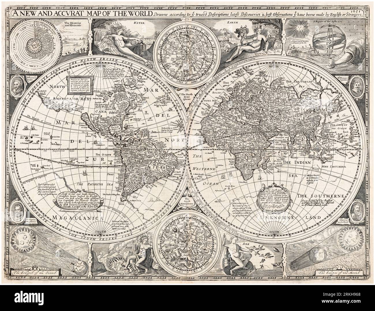17th Century Vintage World Map, A New and Accurate Map of the World ...