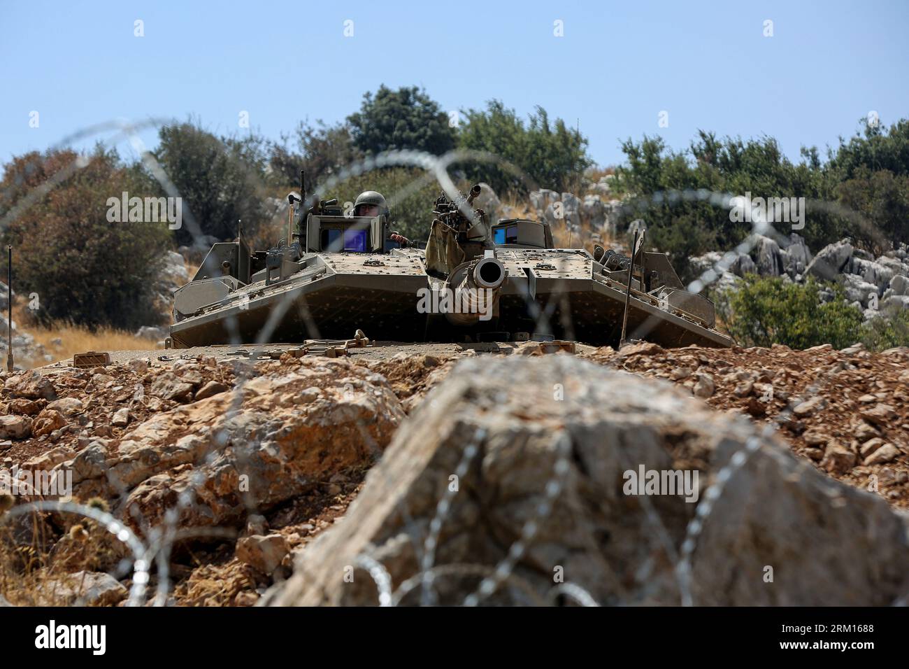 Kfrachouba, Lebanon. 26th Aug, 2023. An Israeli tank is seen stationed ...