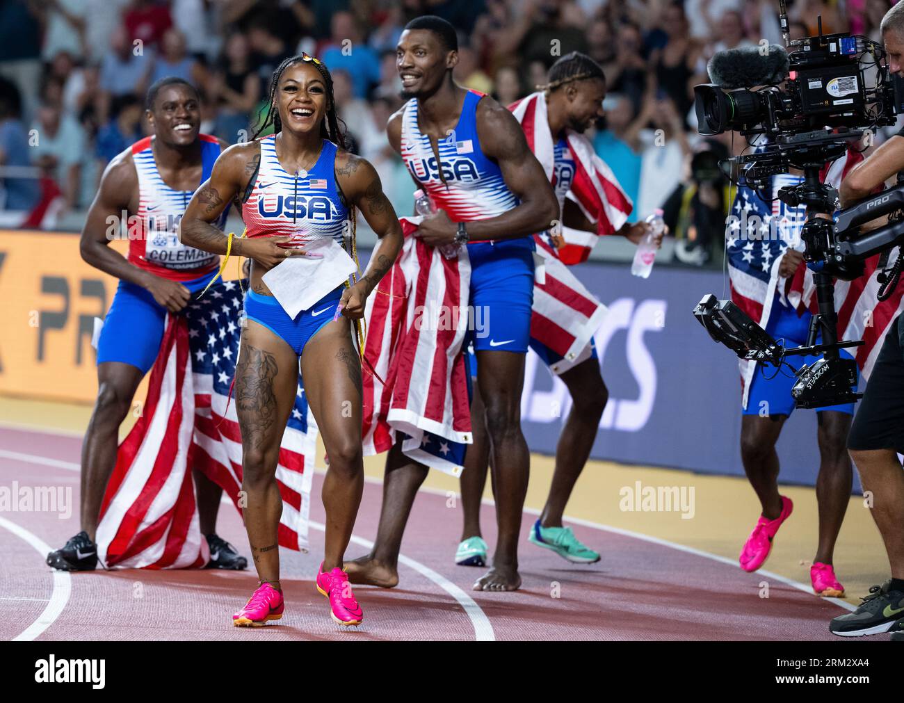 Budapest, Ungarn. 26. August 2023. Leichtathletik: Weltmeisterschaften, 4 x 100 m Staffel ...