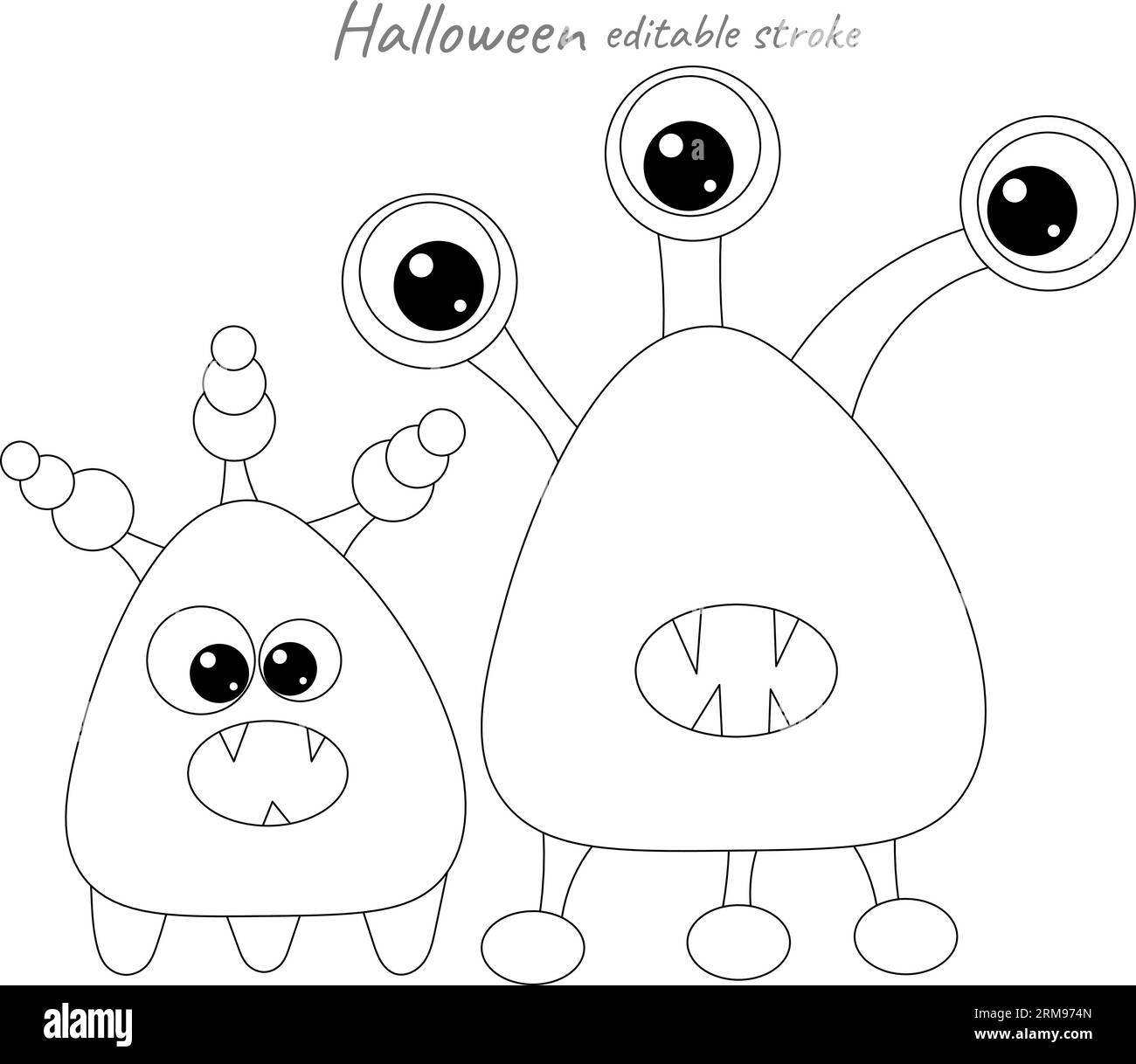 Happy Halloween. Set of cute monsters. Halloween coloring page. Black ...