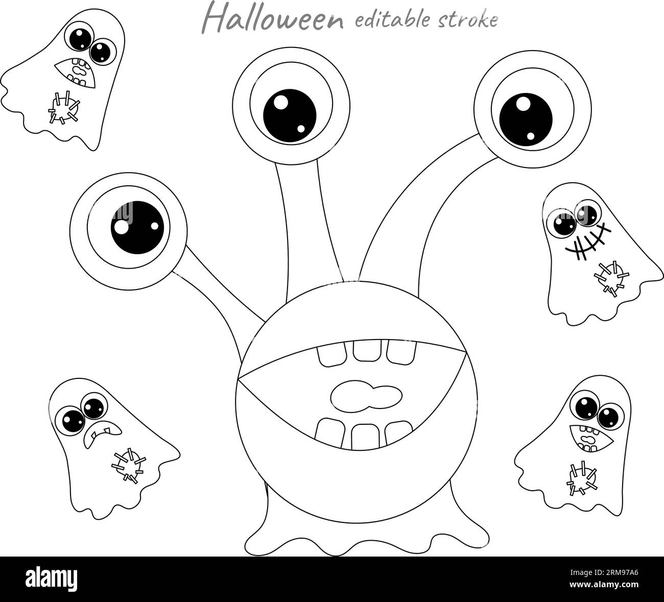 Happy Halloween. Set of monster and ghosts. Halloween coloring page ...